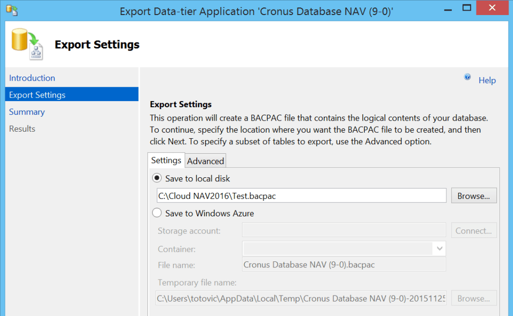 How to Create BACPAC for Azure SQL | Totovic Dynamics 365 Blog